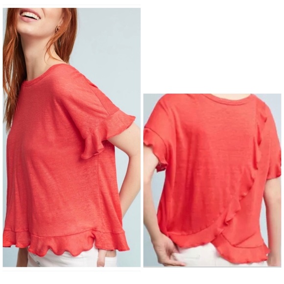 Anthropologie | Tops | Anthropologie Eri Ali Ruffle Open Back Linen Top | Poshmark